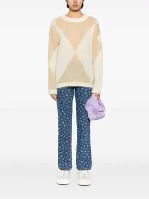 GANNI Logo-embroidered Argyle-intarsia Jumper - Brown