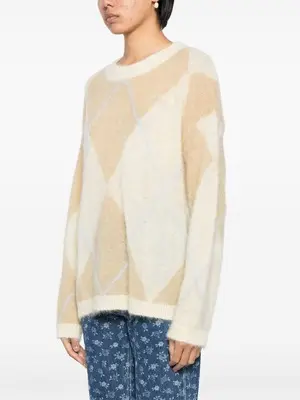 GANNI Logo-embroidered Argyle-intarsia Jumper - Brown