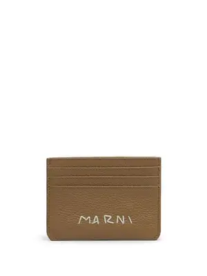 Marni Logo-embroidered Leather Card Holder - Brown
