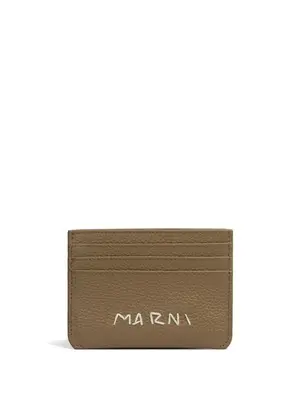 Marni Logo-embroidered Leather Card Holder - Brown