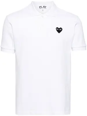 Play Comme Des Garcon Heart-patch Cotton Polo Shirt - White