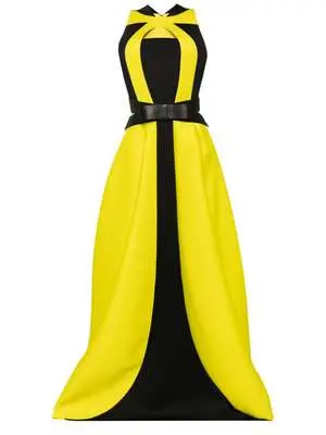 SAIID KOBEISY Belted Panelled Gown - Green