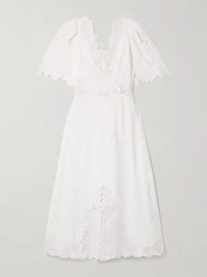 Sea Marcella Lace-trimmed Cotton And Linen-blend Midi Dress