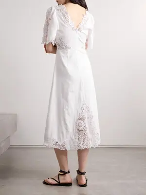 Sea Marcella Lace-trimmed Cotton And Linen-blend Midi Dress
