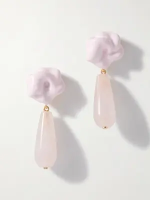 Completedworks Gold-plated, Rose Quartz And Enamel Earrings - Pink