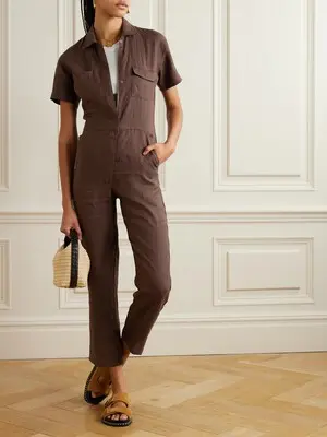RIVET UTILITY Worker Cropped Linen Jumpsuit