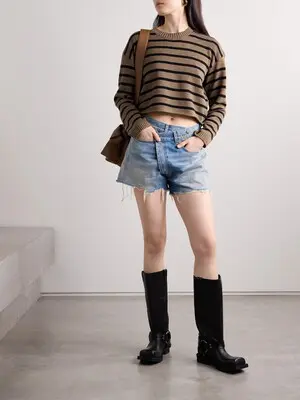 Denimist Cropped Striped Cotton-blend Sweater