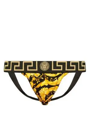 Versace Barocco Print Stretch Cotton Jockstraps - Yellow