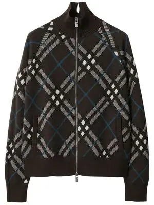 Burberry Check Zip-up Cardigan - Brown