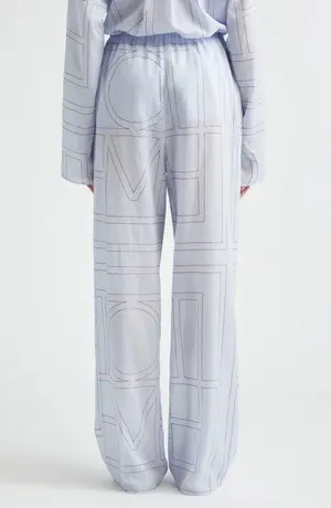 TOTEME Monogram Embroidered Pull-on Pants - Sky