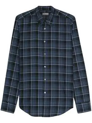 Canali Check-pattern Cotton Shirt - Blue