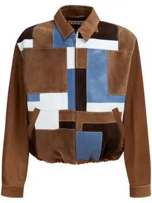 Marni Patchwork Leather Jacket - Brown