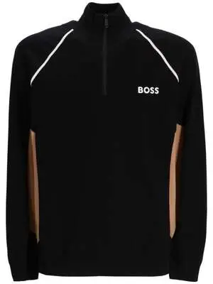 BOSS Logo Embroidered Colour-block Sweater - Black