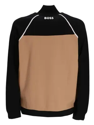 BOSS Logo Embroidered Colour-block Sweater - Black