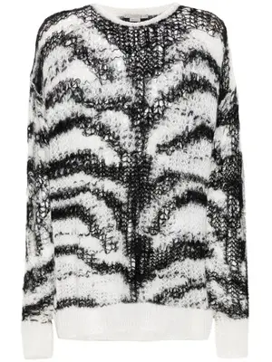 Stella McCartney Tiger-pattern Open-knit Jumper - Black