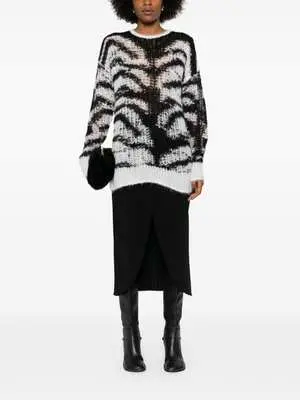 Stella McCartney Tiger-pattern Open-knit Jumper - Black