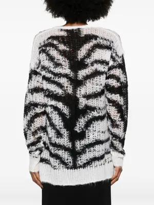 Stella McCartney Tiger-pattern Open-knit Jumper - Black