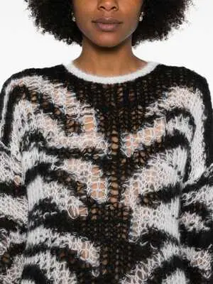 Stella McCartney Tiger-pattern Open-knit Jumper - Black