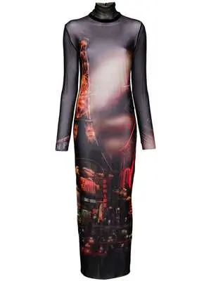 JEAN PAUL GAULTIER Pigalle-print Tulle Maxi Dress - Black