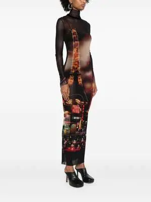 JEAN PAUL GAULTIER Pigalle-print Tulle Maxi Dress - Black