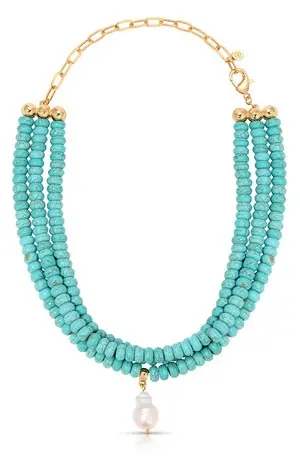 Ettika Triple Strand & Pearl Pendant Necklace