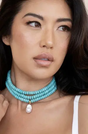 Ettika Triple Strand & Pearl Pendant Necklace