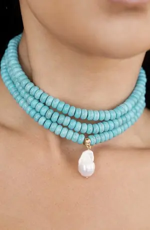 Ettika Triple Strand & Pearl Pendant Necklace
