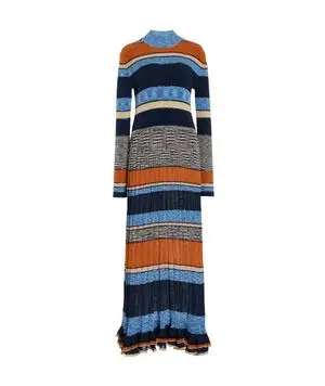 Ulla Johnson Evangeline Pleated Striped Knit Midi Dress