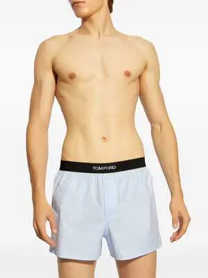 TOM FORD Logo-waistband Cotton Boxer Shorts - Blue