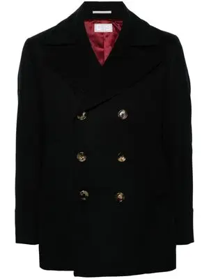 Brunello Cucinelli Notched-lapels Felted Pea Coat - Black