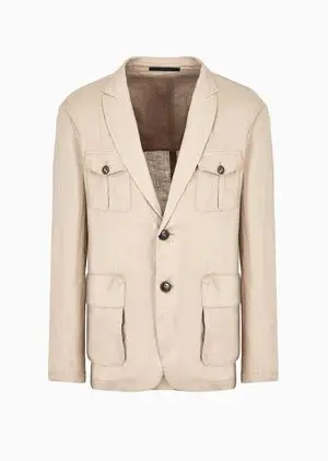 Giorgio Armani Single-breasted, Linen Canvas Safari Jacket