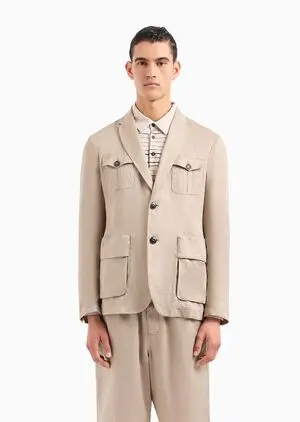 Giorgio Armani Single-breasted, Linen Canvas Safari Jacket