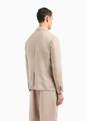 Giorgio Armani Single-breasted, Linen Canvas Safari Jacket