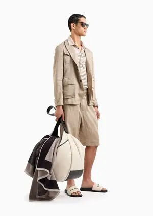 Giorgio Armani Single-breasted, Linen Canvas Safari Jacket