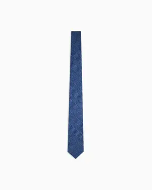 Giorgio Armani Chevron Print Silk Neck Tie - Blue