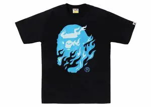 A BATHING APE Flame Ape Head Tee Shirt - Black/blue