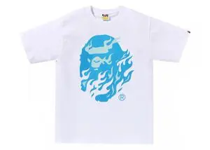 A BATHING APE Flame Ape Head Tee Shirt - White/blue