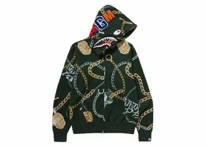 A BATHING APE Jewels Shark Full Zip Hoodie - Green