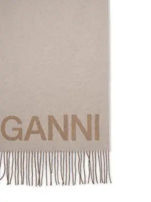 GANNI Recycled Wool Scarf - Beige