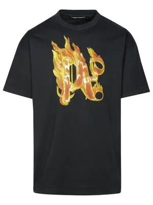 Palm Angels 'burning Monogram' Black Cotton T Shirt Black