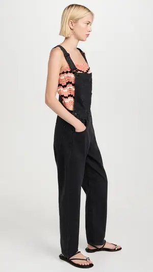 Free People Ziggy Denim Overalls - Mineral Black