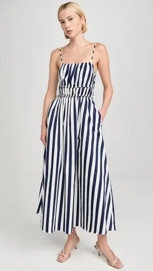 English Factory Stripe Sleeveless Maxi Dress