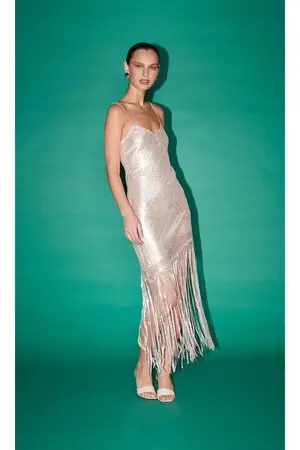 Saylor Lillie Sequin Fringe Midi Dress