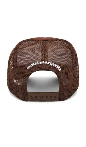 MOTEL MARGARITA Aspire Script Trucker Hat In Brown