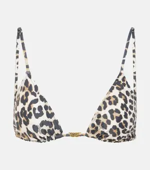 GANNI Leopard-print Triangle Bikini Top - Multicoloured