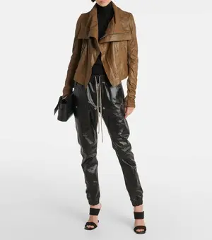 Rick Owens Asymmetric Leather Biker Jacket - Beige