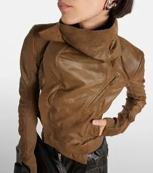 Rick Owens Asymmetric Leather Biker Jacket - Beige