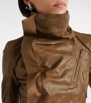 Rick Owens Asymmetric Leather Biker Jacket - Beige