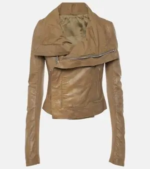 Rick Owens Asymmetric Leather Biker Jacket - Beige