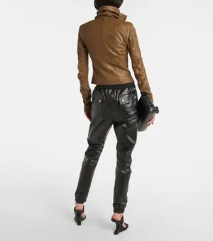Rick Owens Asymmetric Leather Biker Jacket - Beige